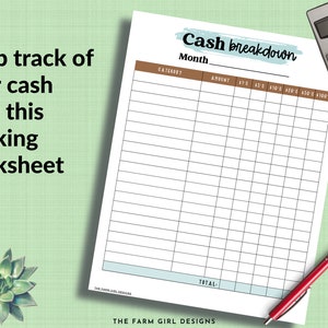 Printable Cash Breakdown Template, Cash Breakdown Sheet, Cash Teller ...