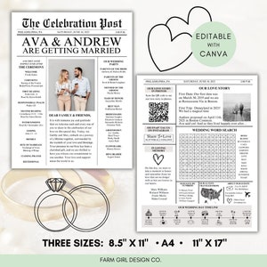 Editable Wedding Newspaper Program, Newsletter Canva Template, Wedding ...