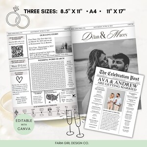 Editable Wedding Newspaper Program, Newsletter Canva Template, Wedding ...