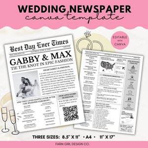 Editable Wedding Newspaper Program, Newsletter Canva Template, Wedding ...