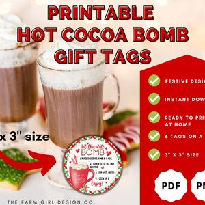 Printable Hot Cocoa Bomb Gift Tags, Hot Chocolate Bomb Tags, DIY ...