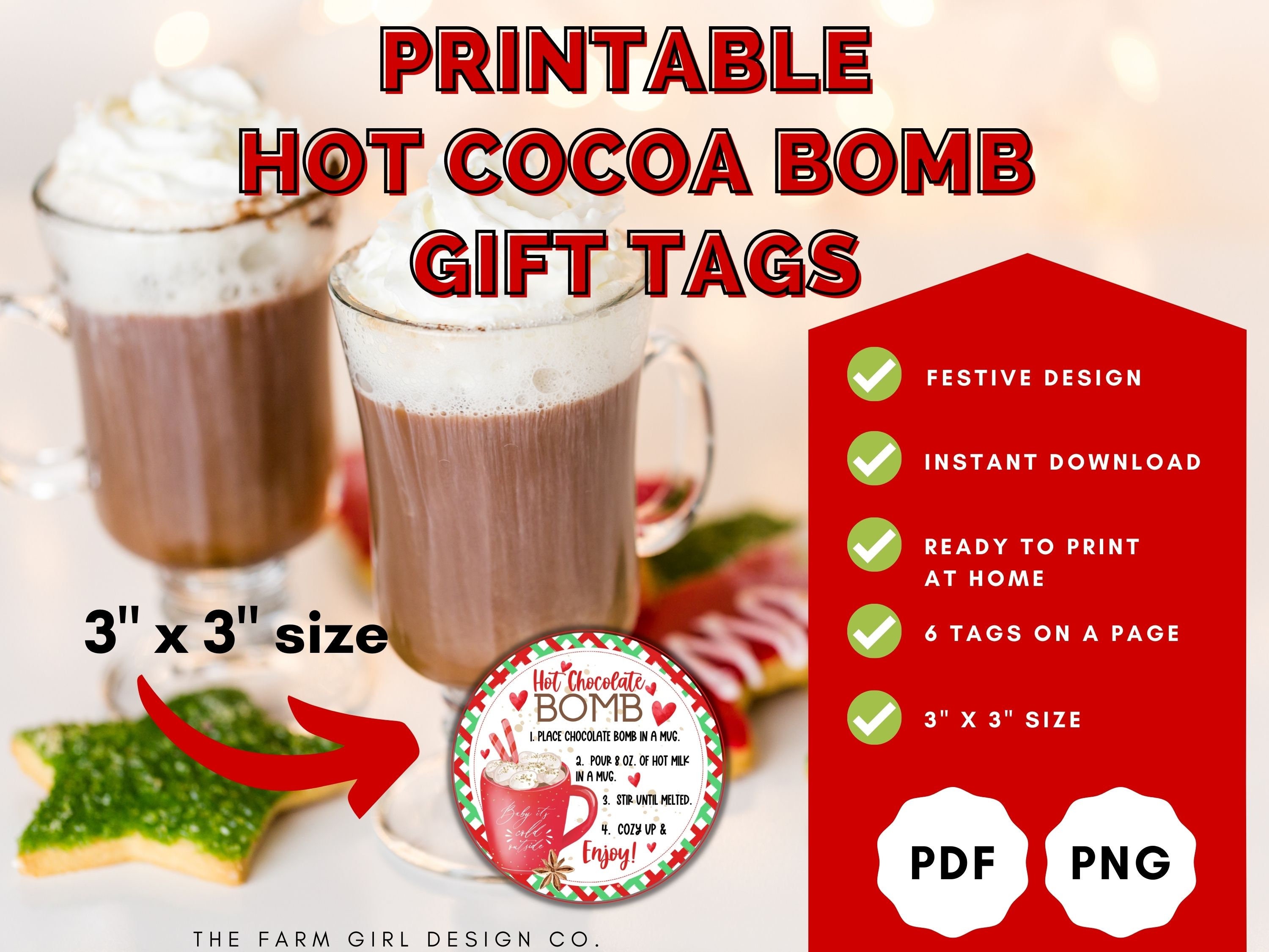 Printable Hot Cocoa Bomb Gift Tags, Hot Chocolate Bomb Tags, DIY ...