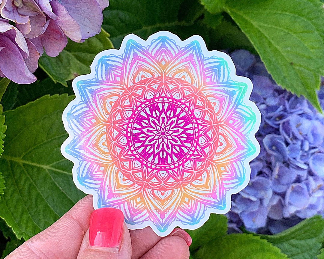 Pastel Rainbow Mandala Sticker, Laptop Sticker, Vinyl Sticker, Handmade ...