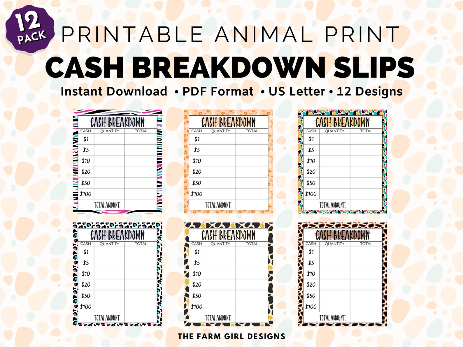 Printable Cash Breakdown Slips 12 Cash Teller Slips Cash - Etsy