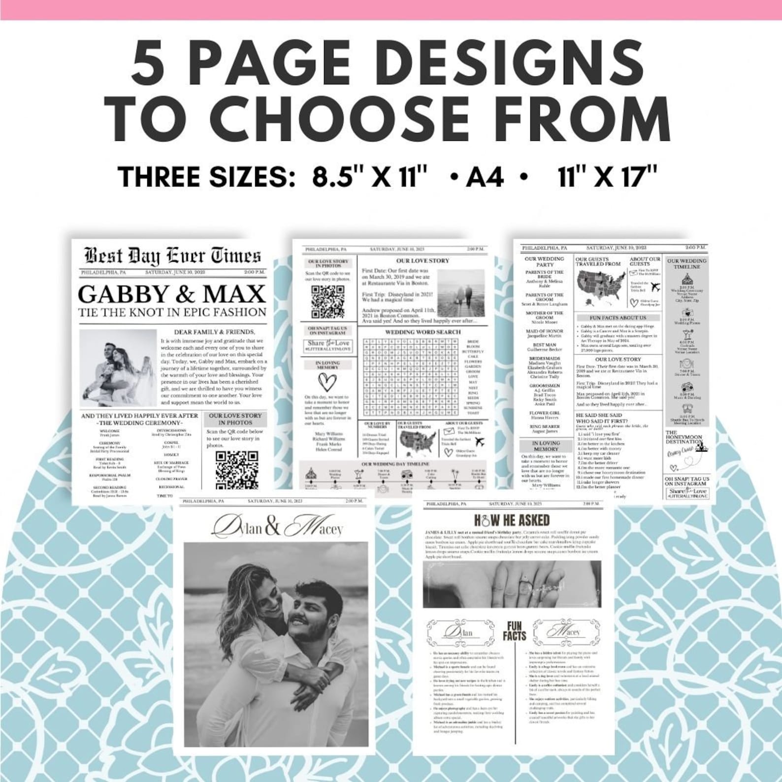 Editable Wedding Newspaper Program, Newsletter Canva Template, Wedding ...