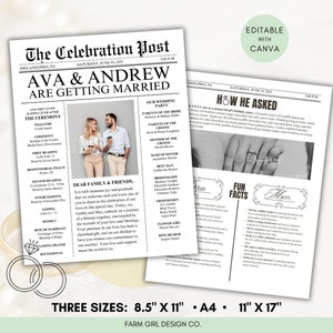Editable Wedding Newspaper Program, Newsletter Canva Template, Wedding ...