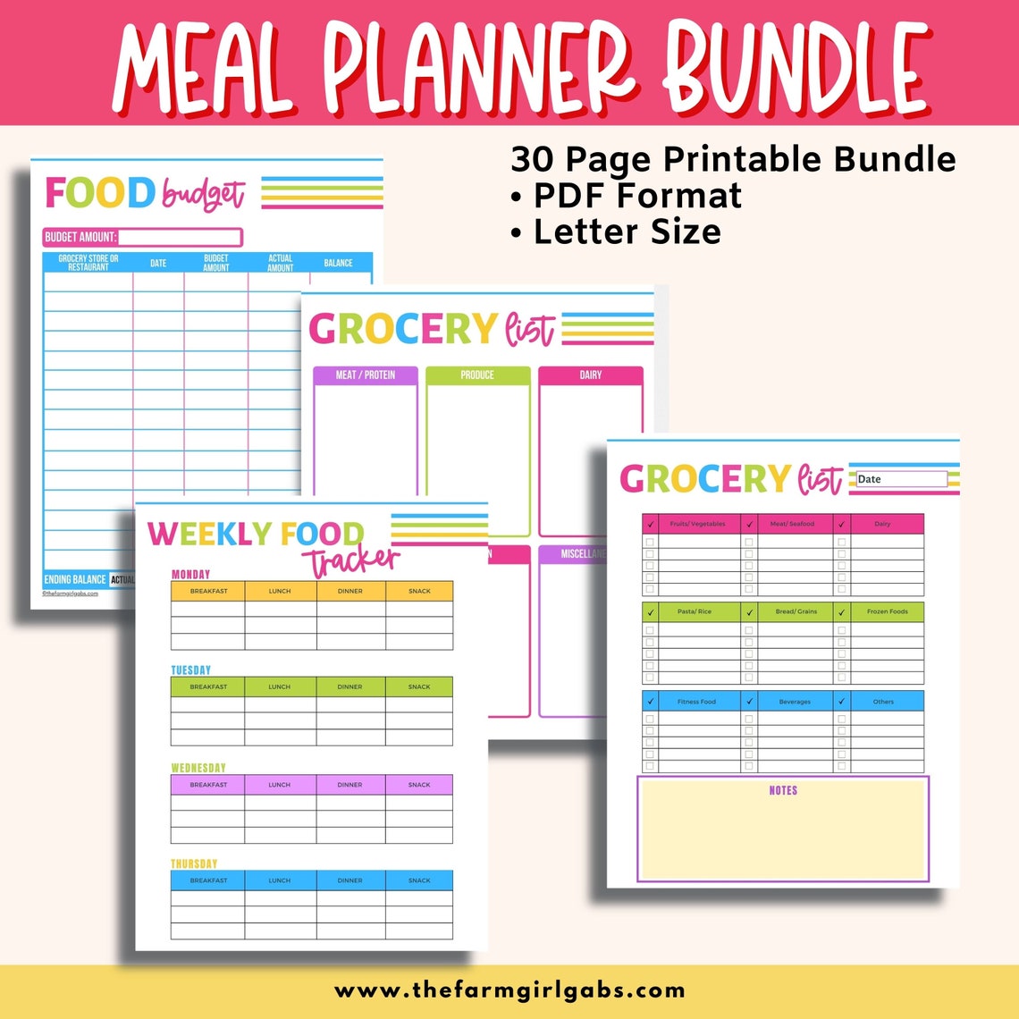 Meal Planner Printable Meal Planning Bundle Menu Planner | Etsy