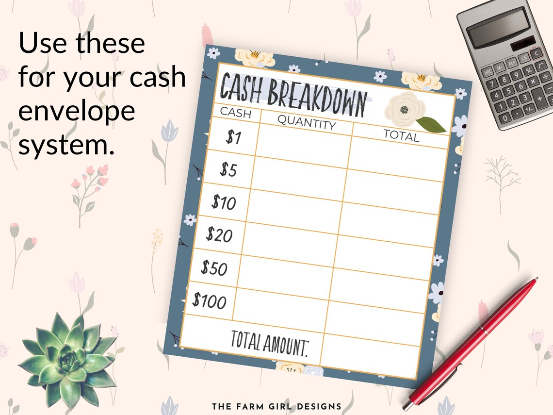 Printable Cash Breakdown Slips 6 Pack Cash Teller Slips Cash - Etsy