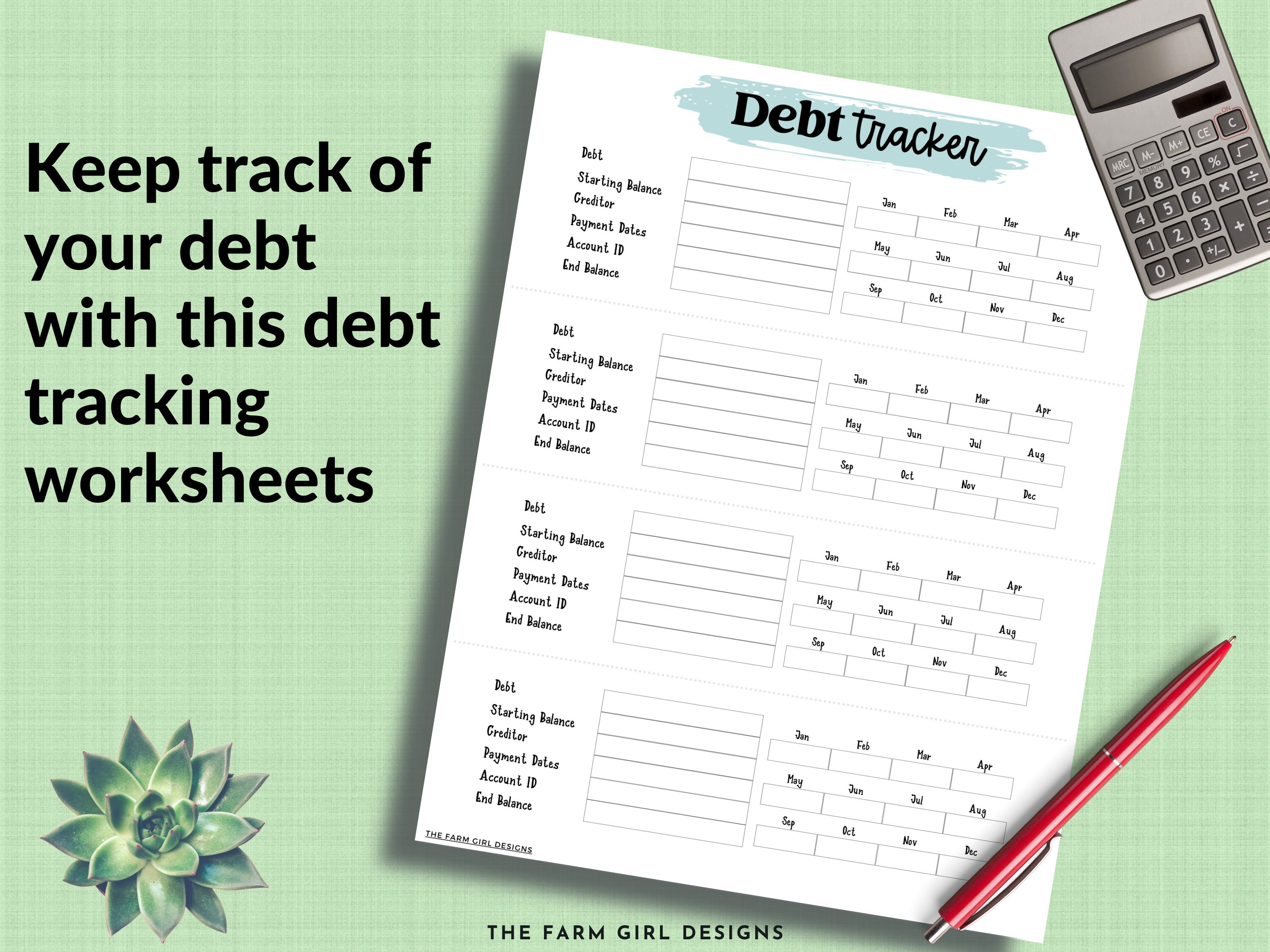 Printable Debt Tracking Worksheets Budget Planning Kit Debt - Etsy