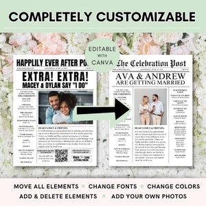 Editable Wedding Newspaper Program, Newsletter Canva Template, Wedding ...