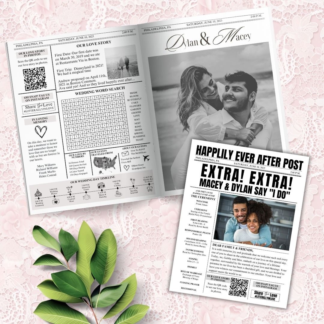 Editable Wedding Newspaper Program, Newsletter Canva Template, Wedding ...