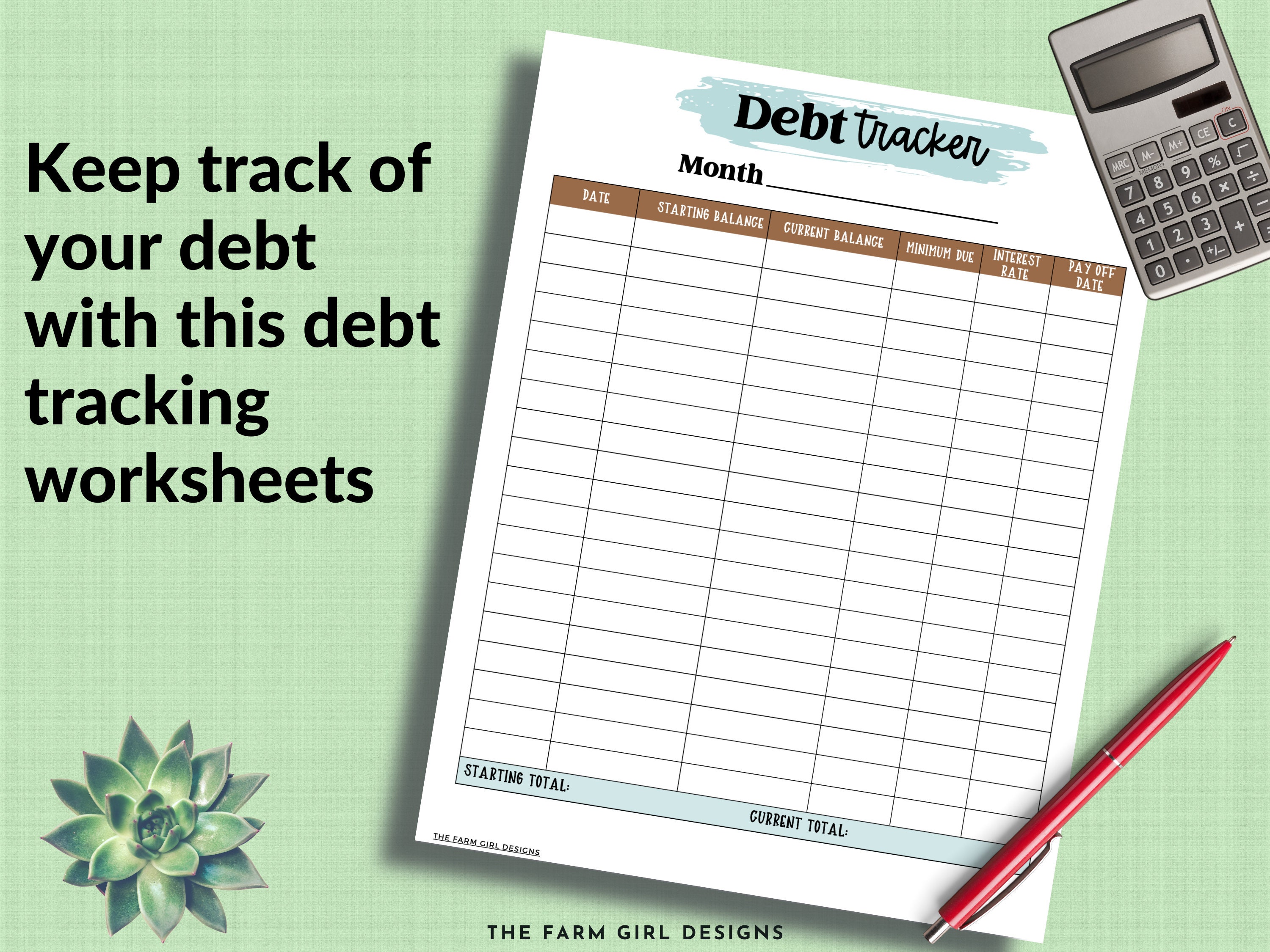 Printable Debt Tracking Worksheets Budget Planning Kit Debt - Etsy