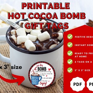 Printable Hot Cocoa Bomb Gift Tags, Hot Chocolate Bomb Tags, DIY ...