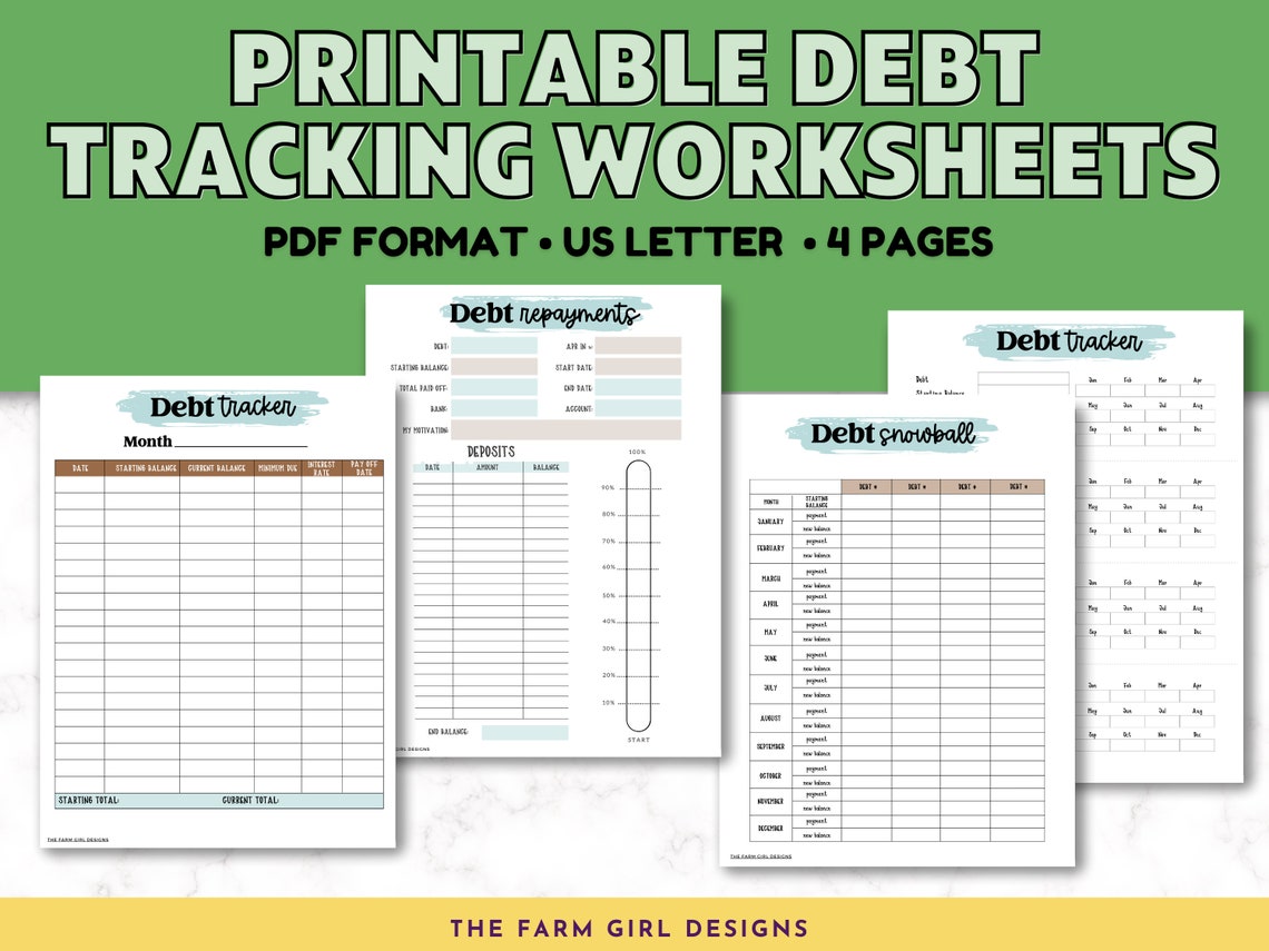 Printable Debt Tracking Worksheets, Budget Planning Kit, Debt Snowball ...