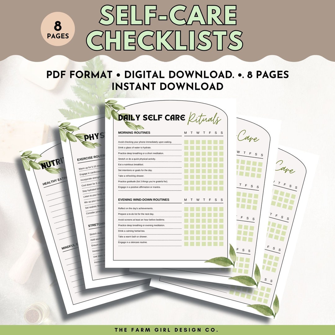 Self Care Checklist Bundle, Self Care Tracker, Self Care Challenge ...