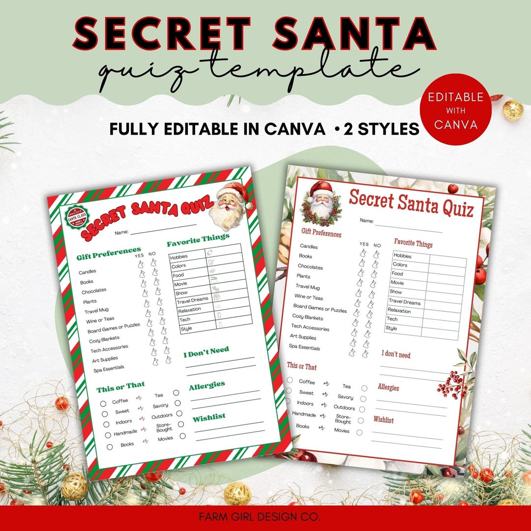 Secret Santa Questionnaire Teens, Secret Santa Questionnaire for Kids ...