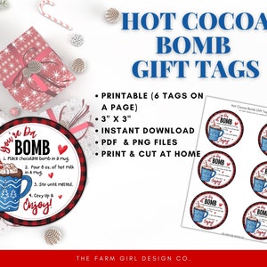 Printable Hot Cocoa Bomb Gift Tags, Hot Chocolate Bomb Tags, DIY ...