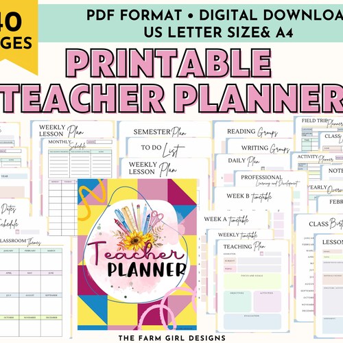 Undated Lesson Planner Teacher Homeschool // Printable Digital - Etsy