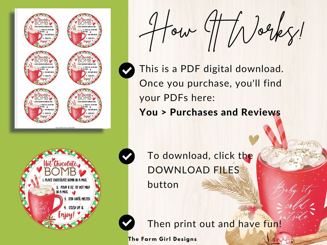 Printable Hot Cocoa Bomb Gift Tags, Hot Chocolate Bomb Tags, DIY ...