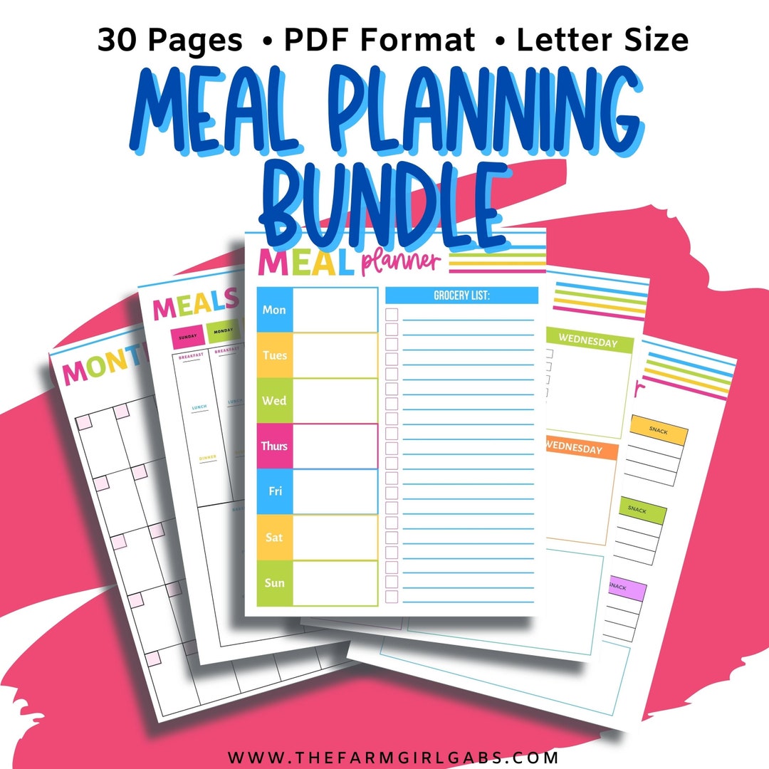 Meal Planner, Printable Meal Planning Bundle, Menu Planner Recipe Book ...