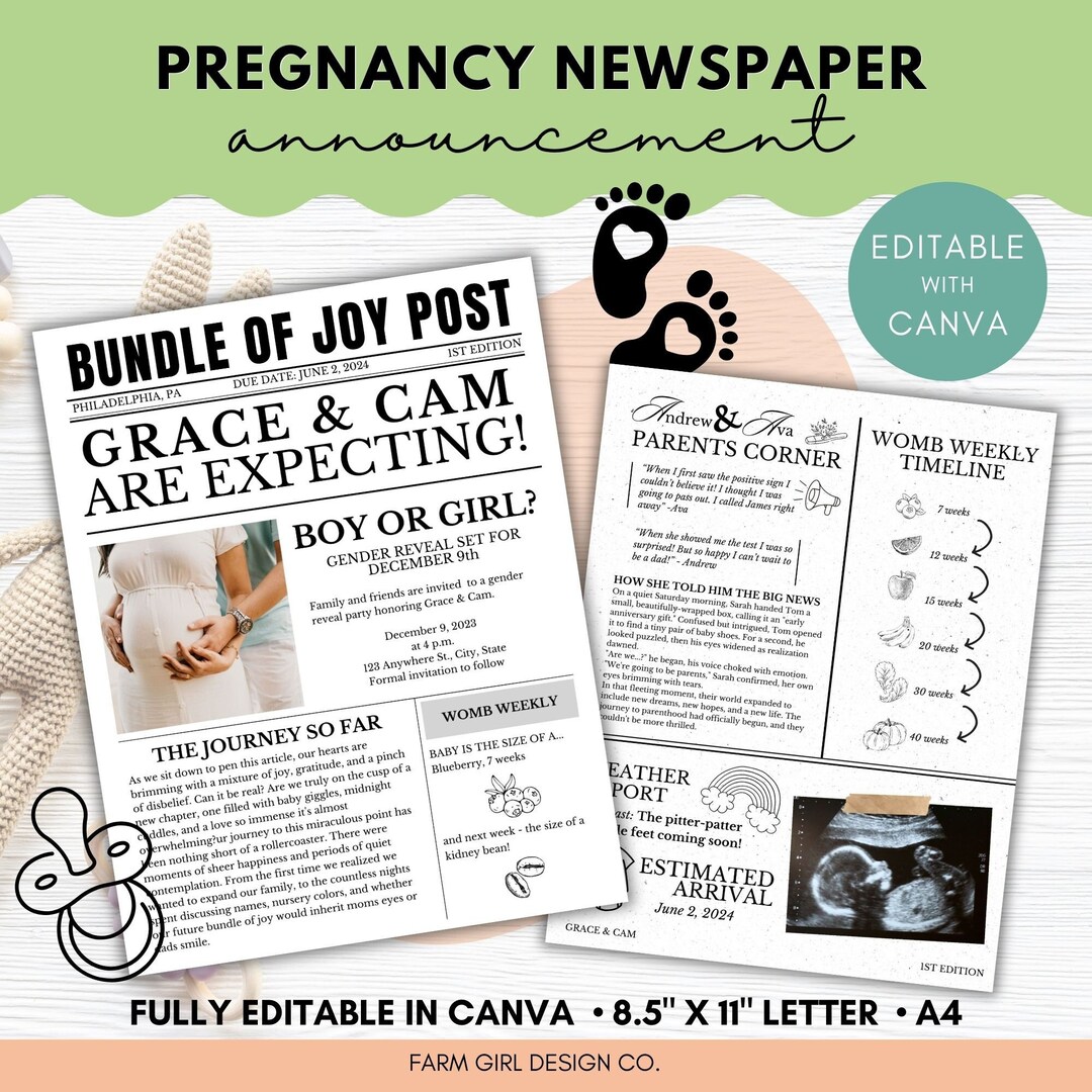 Pregnancy Newspaper Announcement Newspaper Pregnancy - Etsy