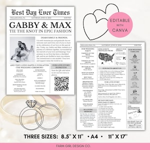 Editable Wedding Newspaper Program, Newsletter Canva Template, Wedding ...
