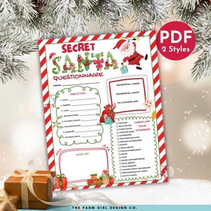 Secret Santa Questions, Secret Santa Questionnaire for Coworkers ...