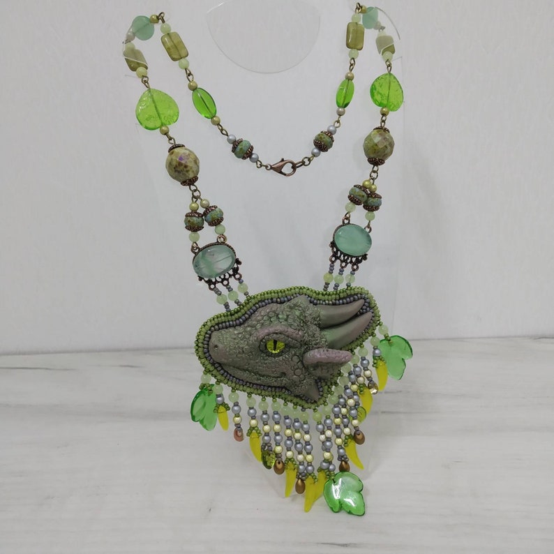 Dragon Face Embroidered Necklace, Beads Jewelry Beadwork Necklace ...