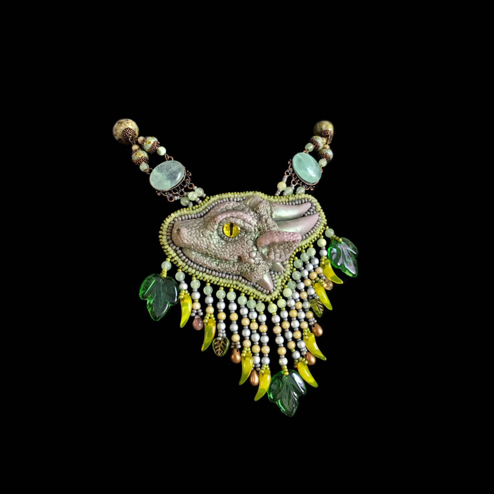 Dragon Face Embroidered Necklace, Beads Jewelry Beadwork Necklace ...