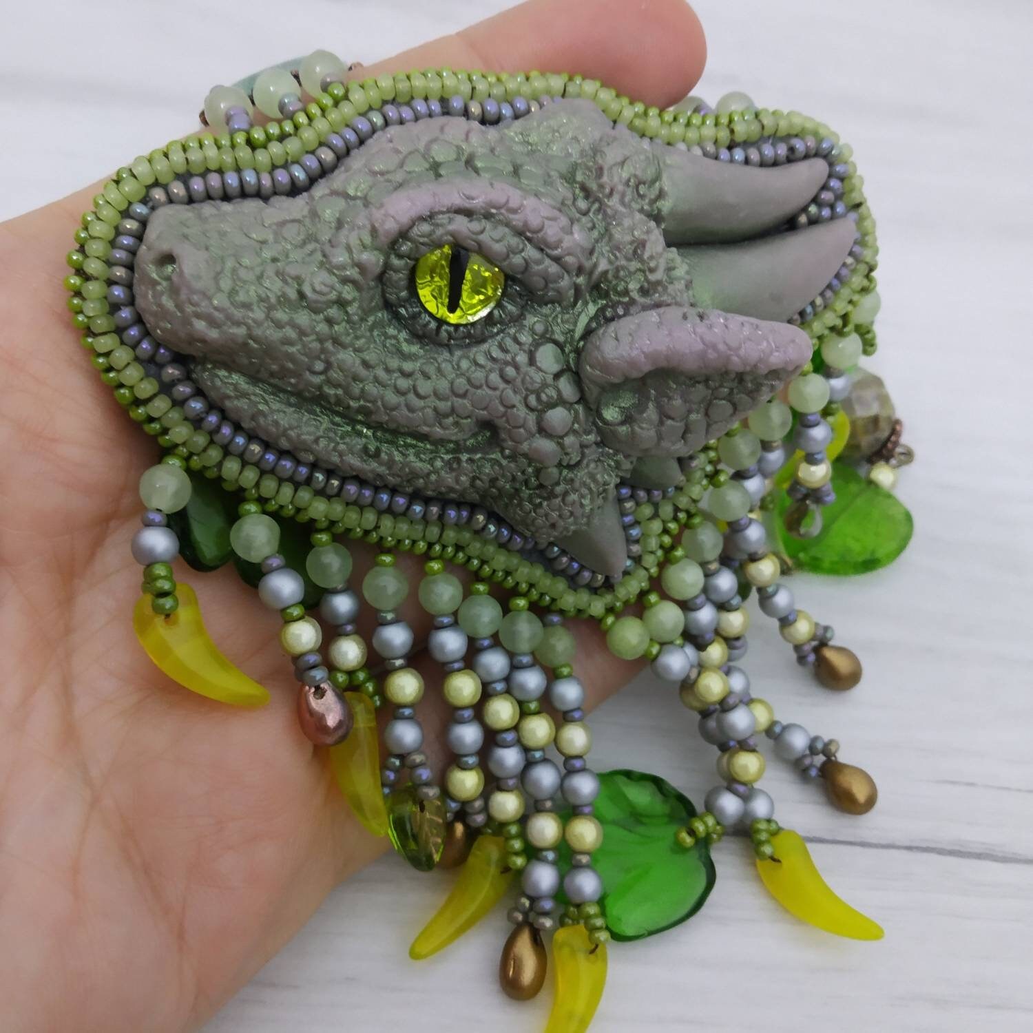 Dragon Face Embroidered Necklace, Beads Jewelry Beadwork Necklace ...