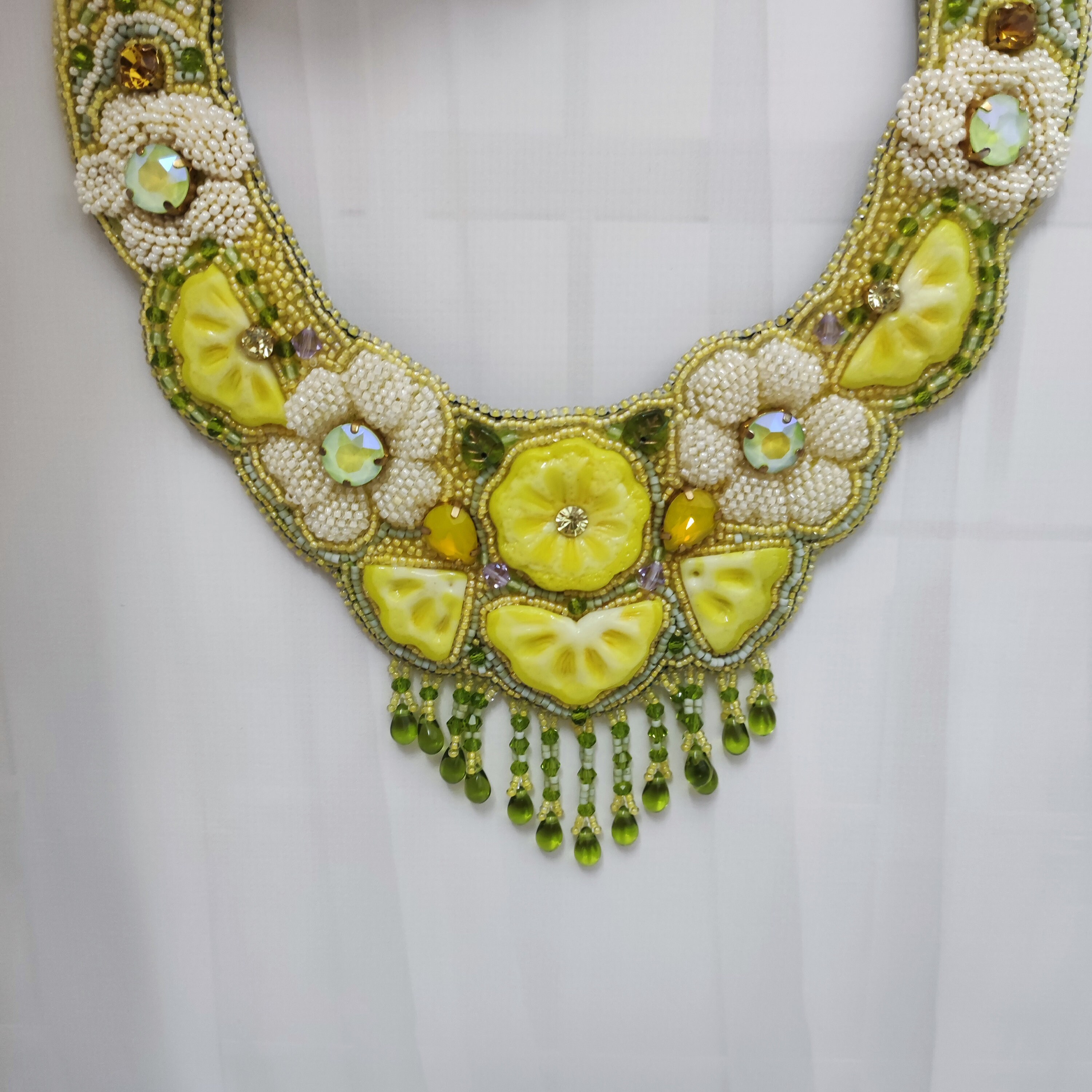 Yellow Lemon Juice Necklace, Embroidery Design Necklace, Handmade Fruit ...