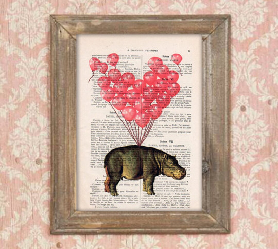 Hippopotamus Print, Hippo With Balloons,hippo Poster, Hippo ...