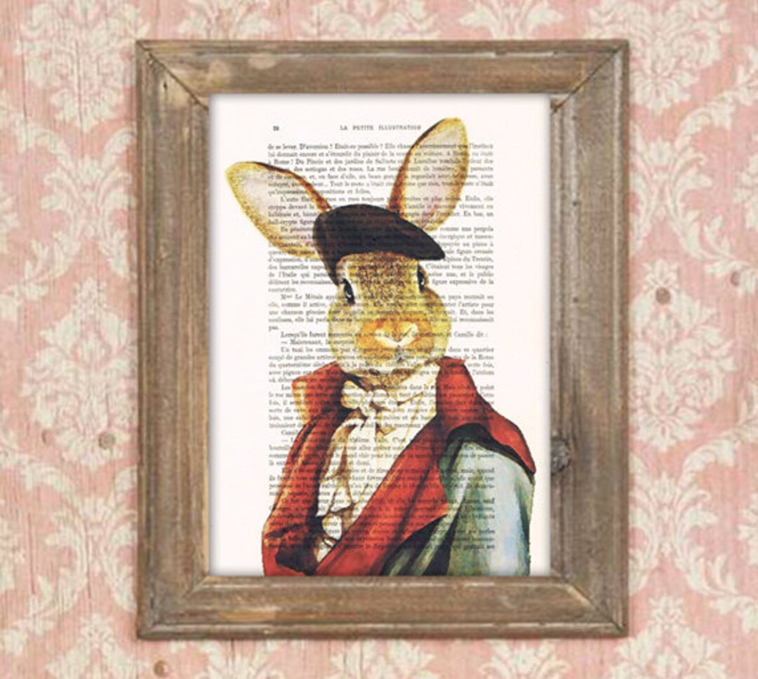 French Rabbit Print, Rabbit With Hat, French Design, Bunny Art, Rabbit ...