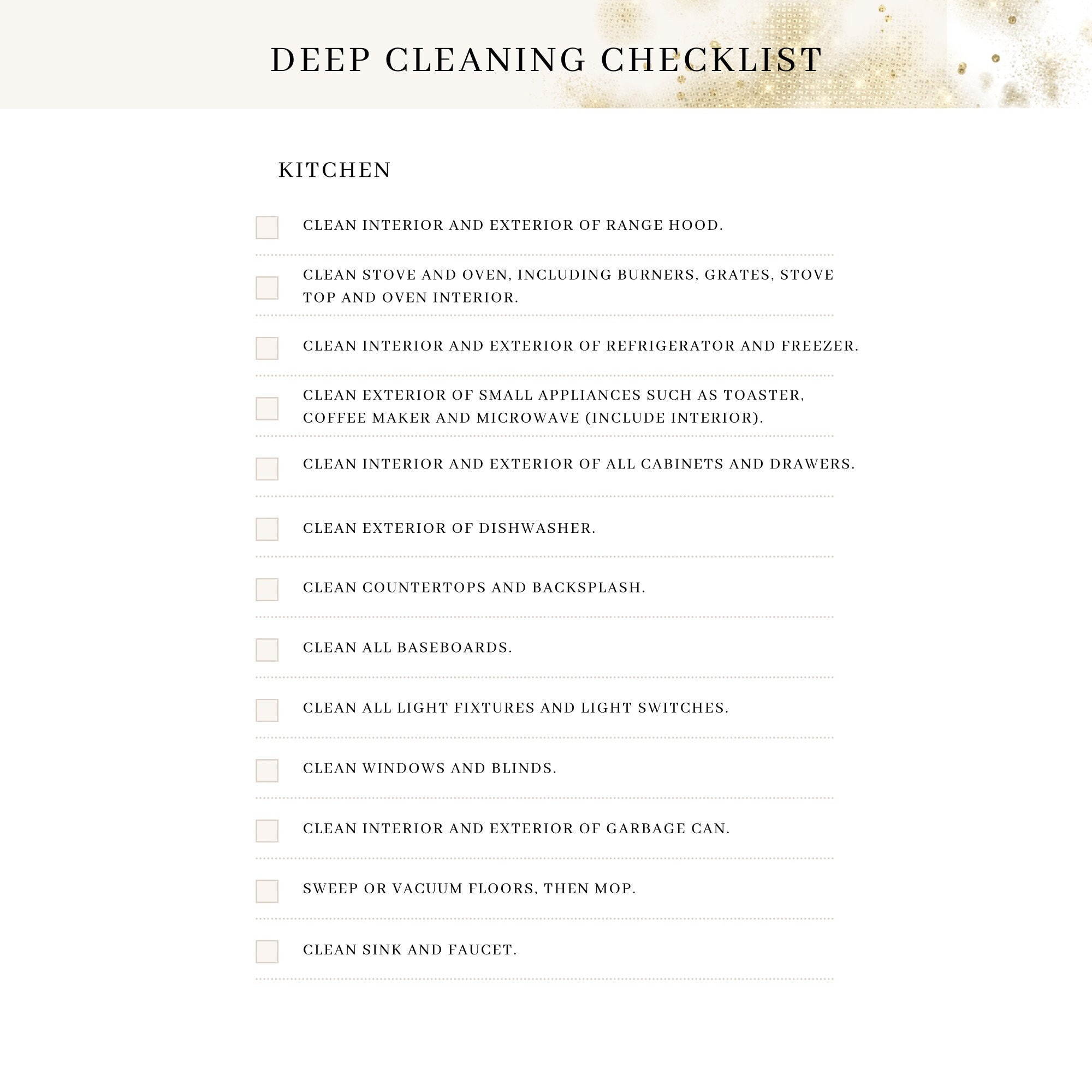 Deep Cleaning Checklist for Home Owners, Renters, Vacation Homes ...