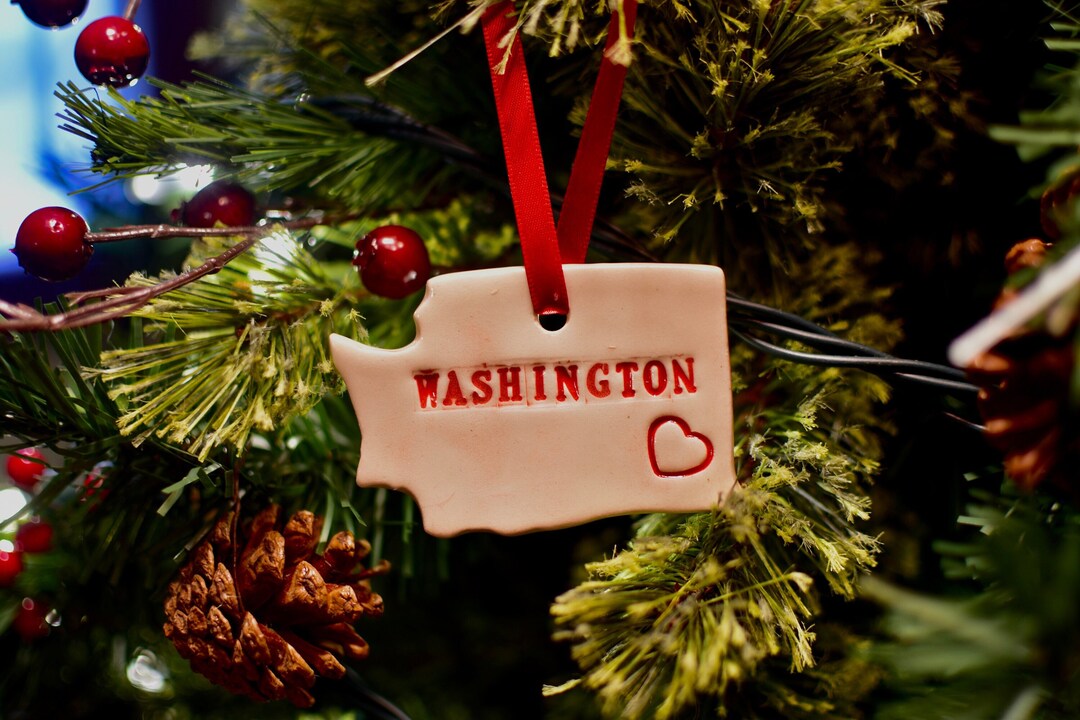 Artisan-crafted Washington State Heart Ornament - Hand-stamped Ceramic ...