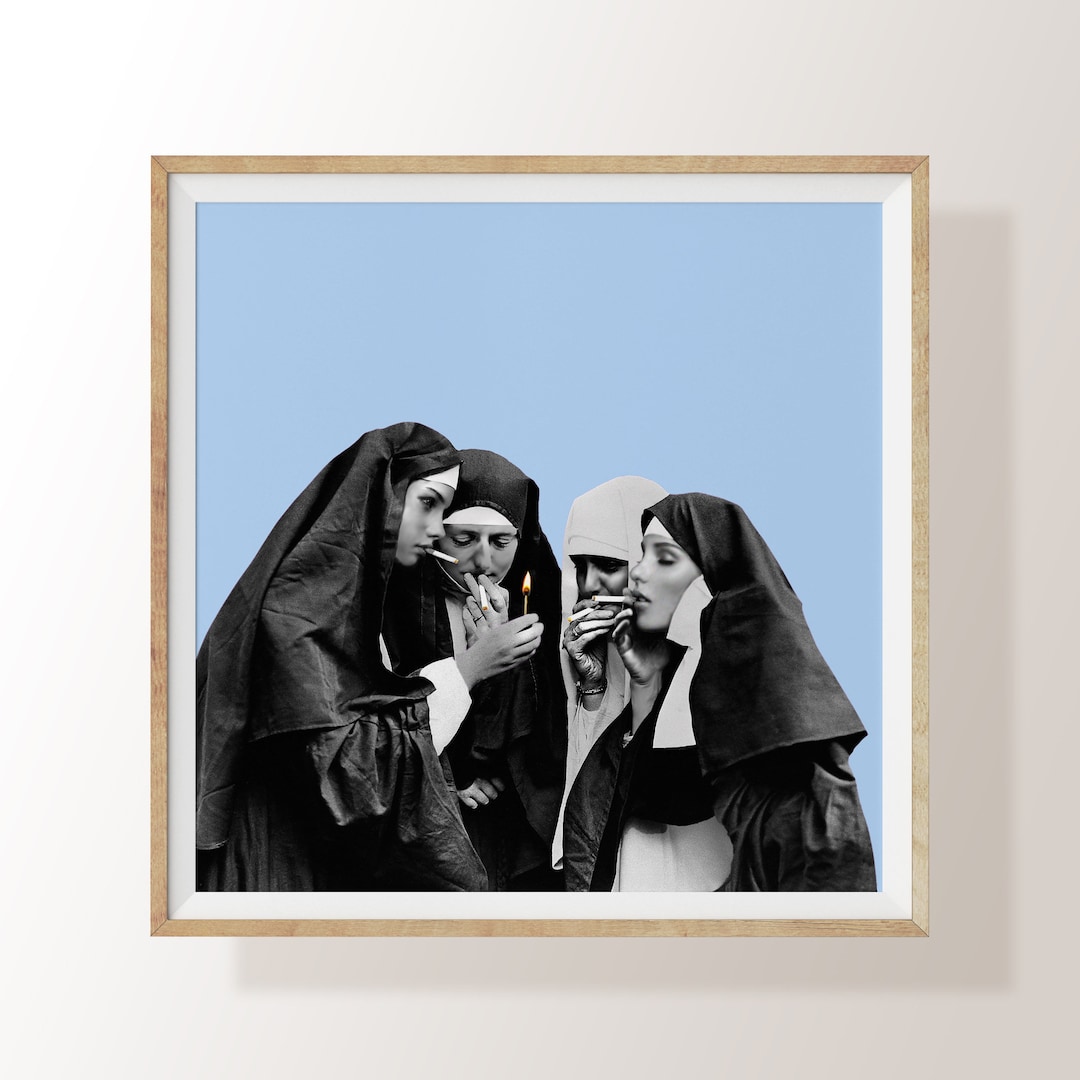 Nuns Having Fun | Smoking Nuns | Nuns Smoking | Quirky Nuns Print | the ...