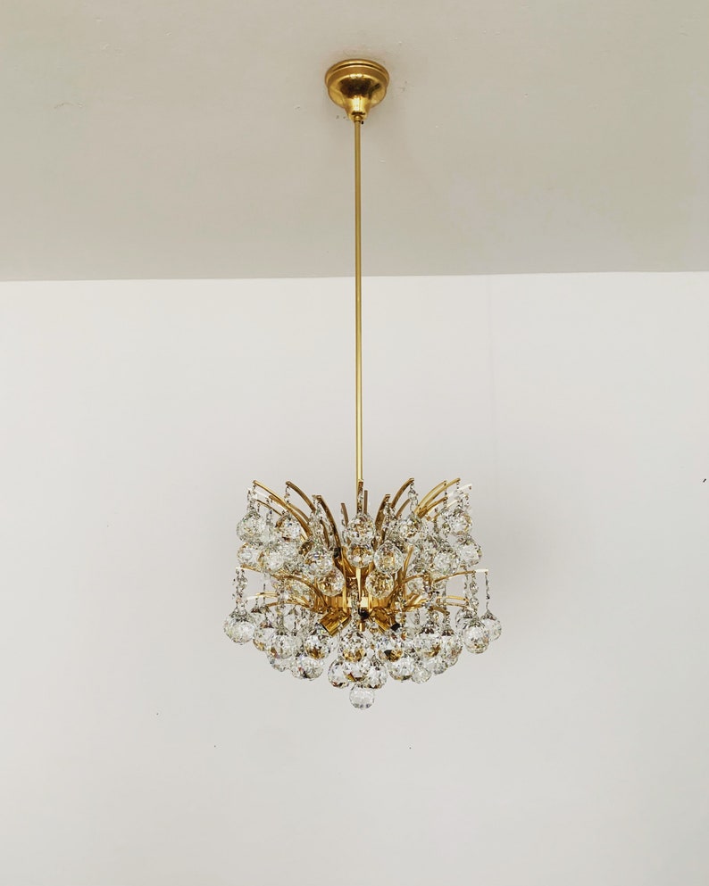 Mid-century Modern Gilded Crystal Glass Chandelier by - Etsy