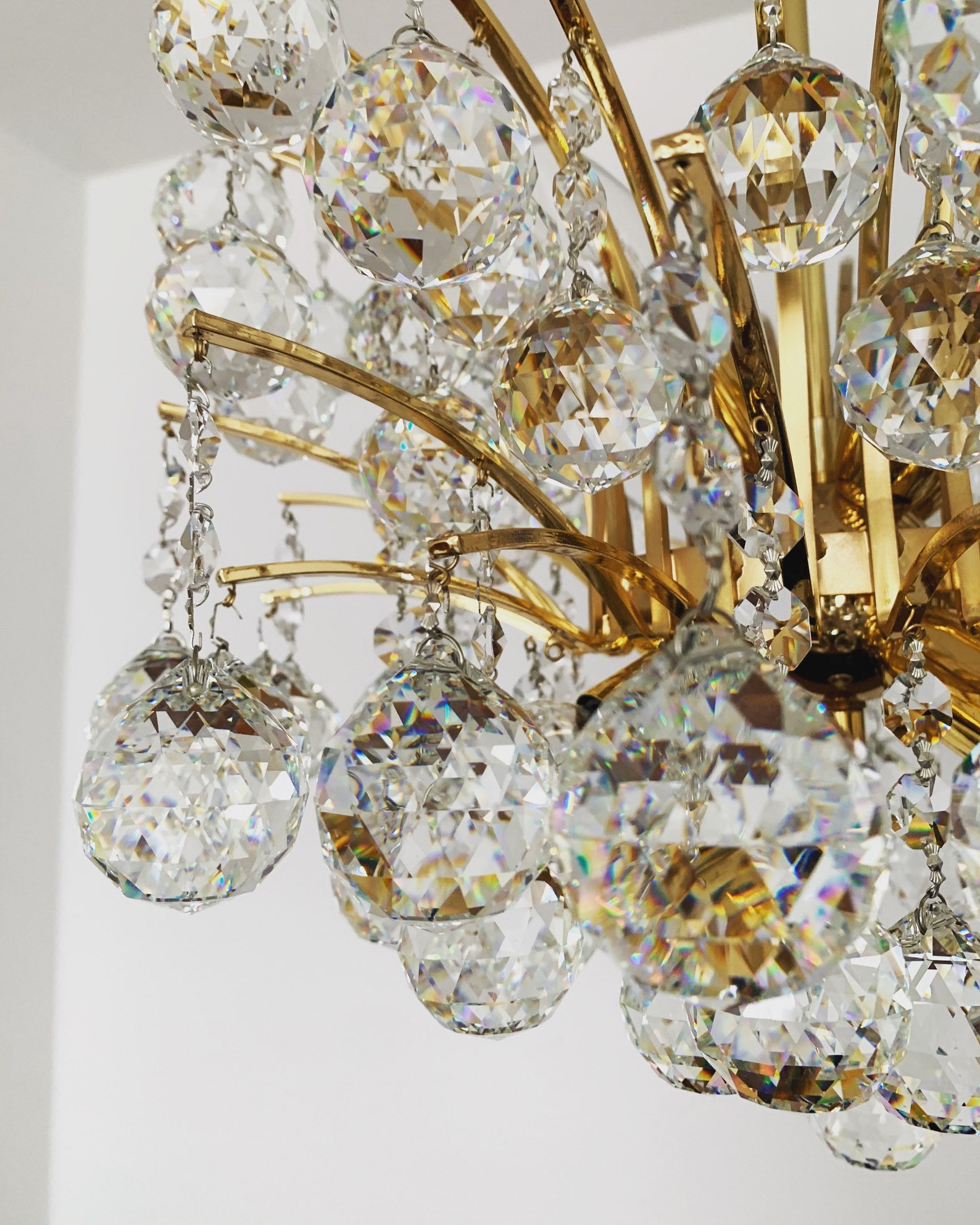 Mid-century Modern Gilded Crystal Glass Chandelier by - Etsy