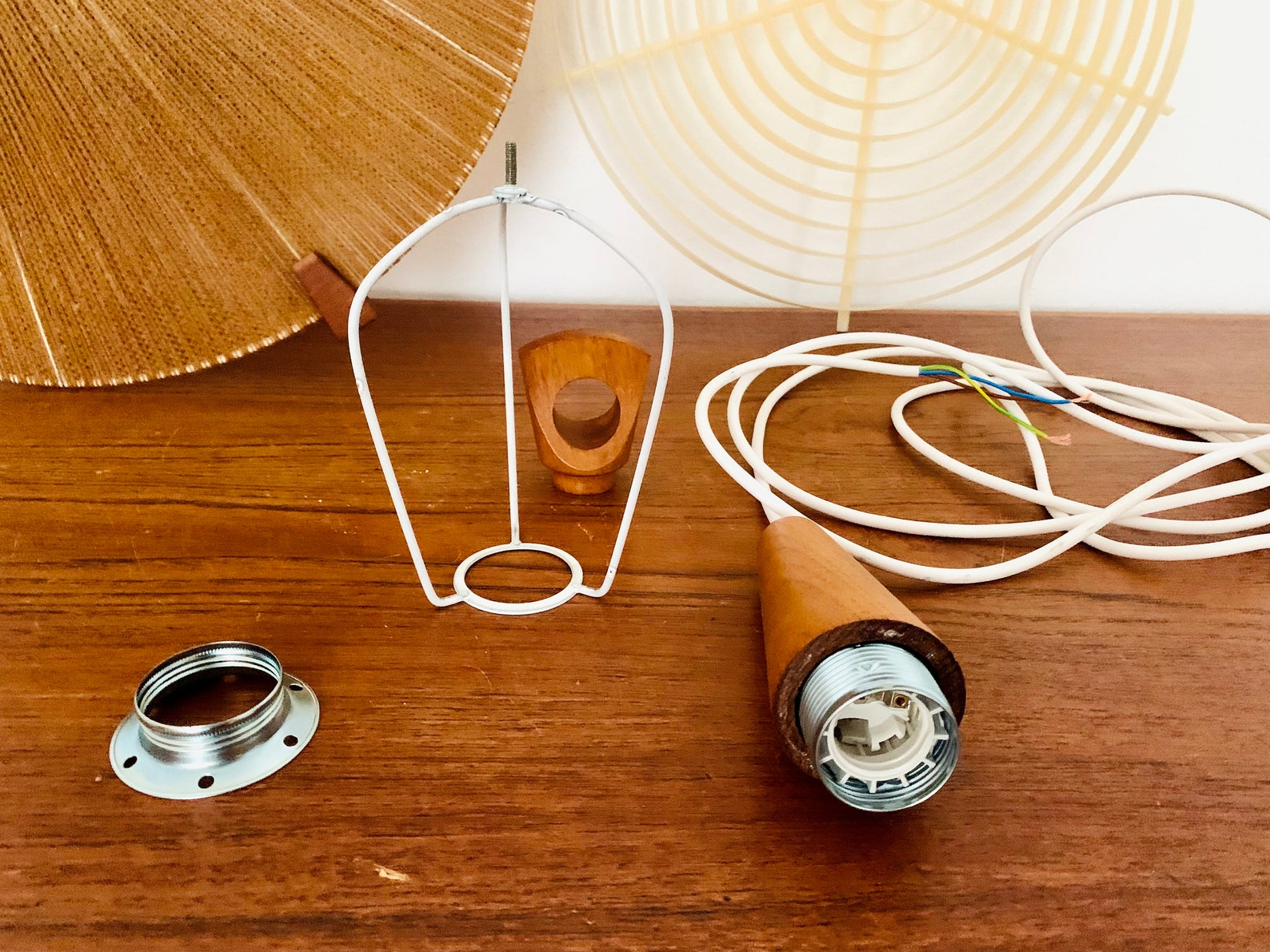 Mid-century Modern Raffia Bast and Teak Pendant Lamp by Temde - Etsy