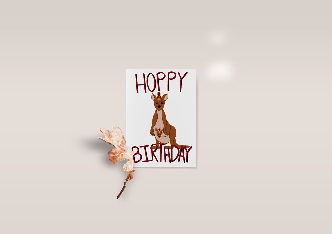 Kangaroo Birthday Card Hoppy Birthday Cute Illustrated Funny Birthday ...