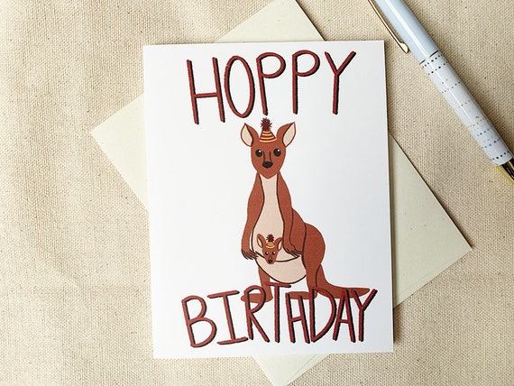 Kangaroo Birthday Card Hoppy Birthday Cute Illustrated | Etsy