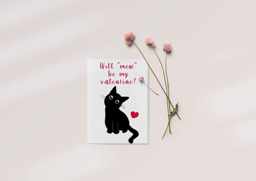 Will 'mew' Be My Valentine Cute Illustrated Funny Valentine's Day ...