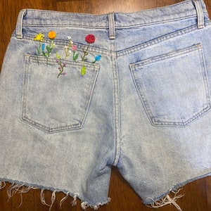 Customized Embroidered Floral Cutoff Shorts - Etsy