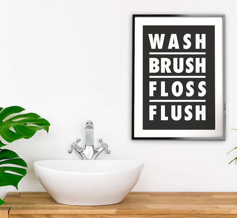 Wash Brush Floss Flush Printable Bathroom Art Minimalistic | Etsy