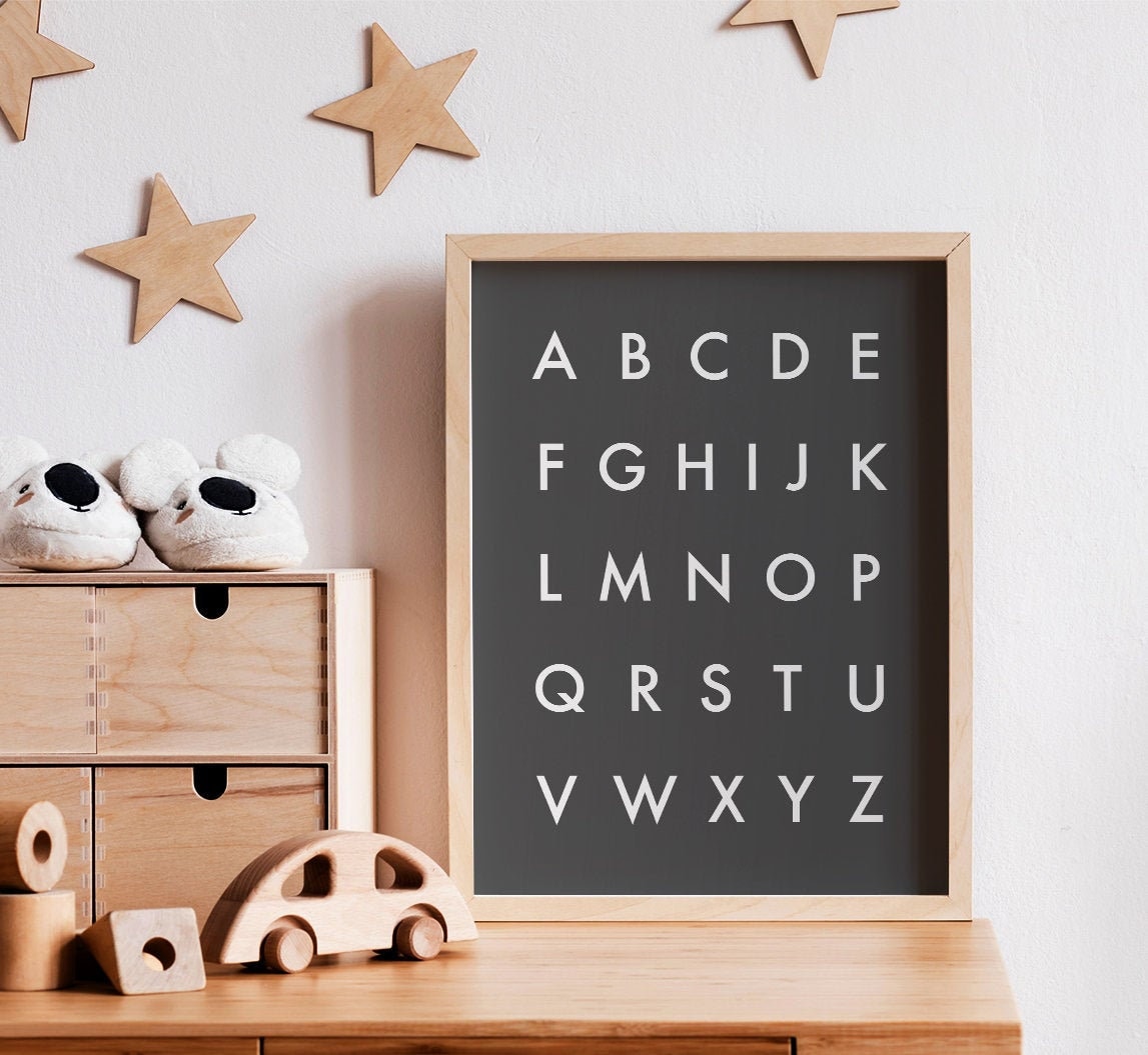 Black & White Alphabet Poster, Printable Wall Art, Kids Room, Nursery ...