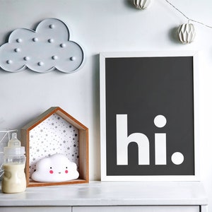 Hi Printable Wall Art, Minimalistic Typography Poster, Black & White ...