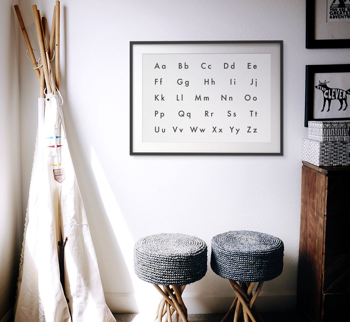 ABC Printable Wall Art Black & White Modern Kids Room - Etsy