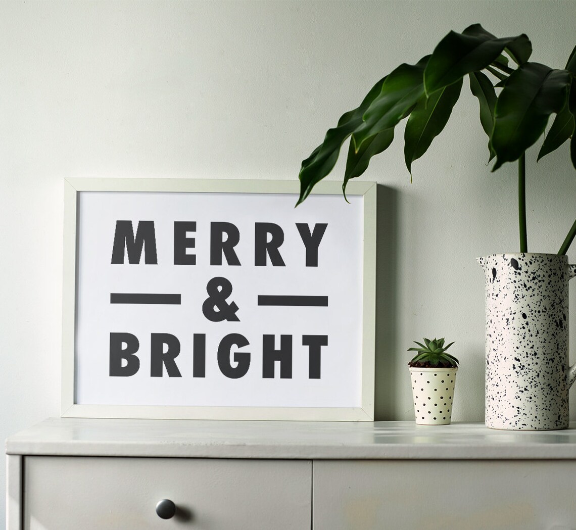 Merry and Bright Printable Wall Art Christmas Print | Etsy