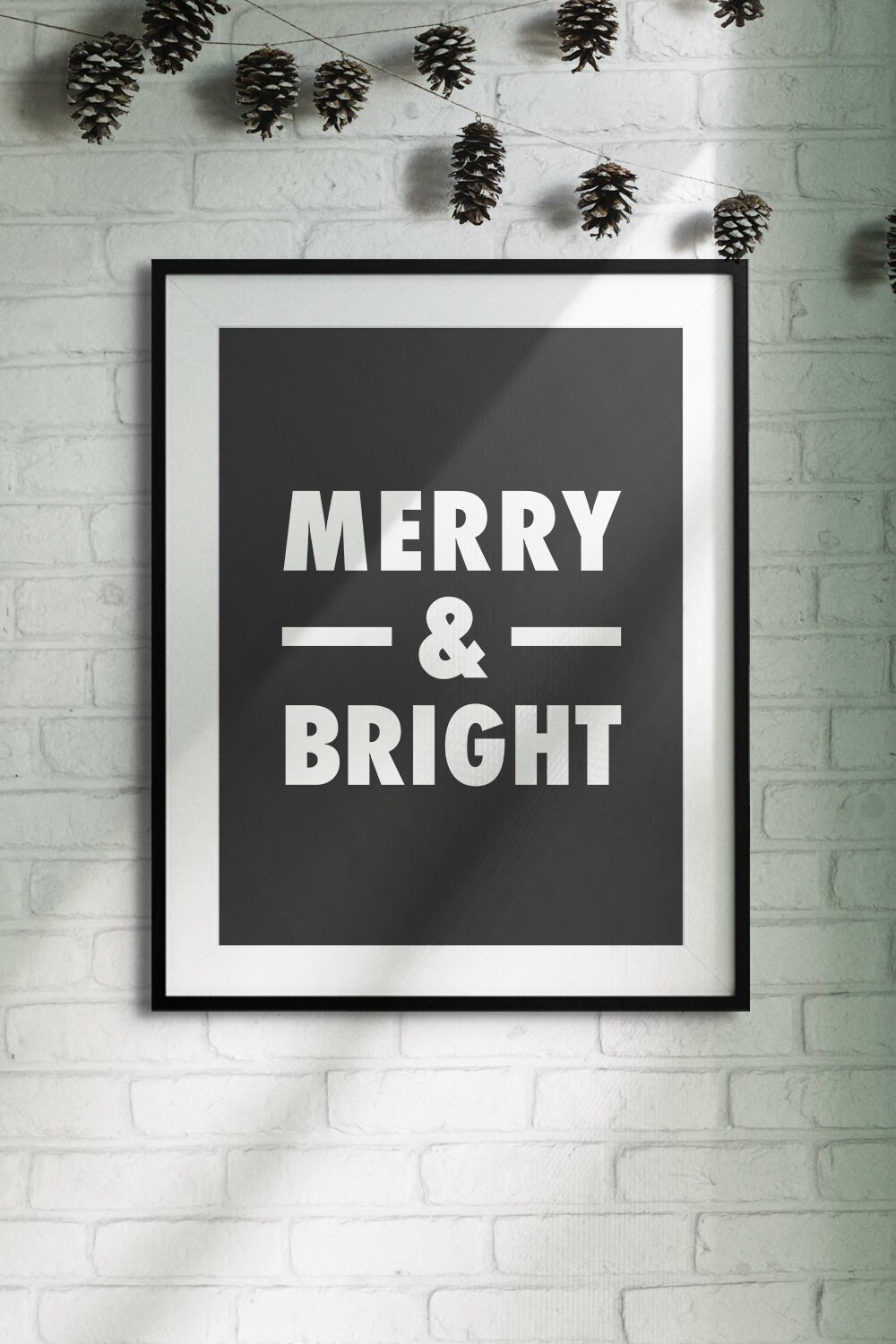Merry and Bright Printable Wall Art, Christmas Print, Typography Poster ...