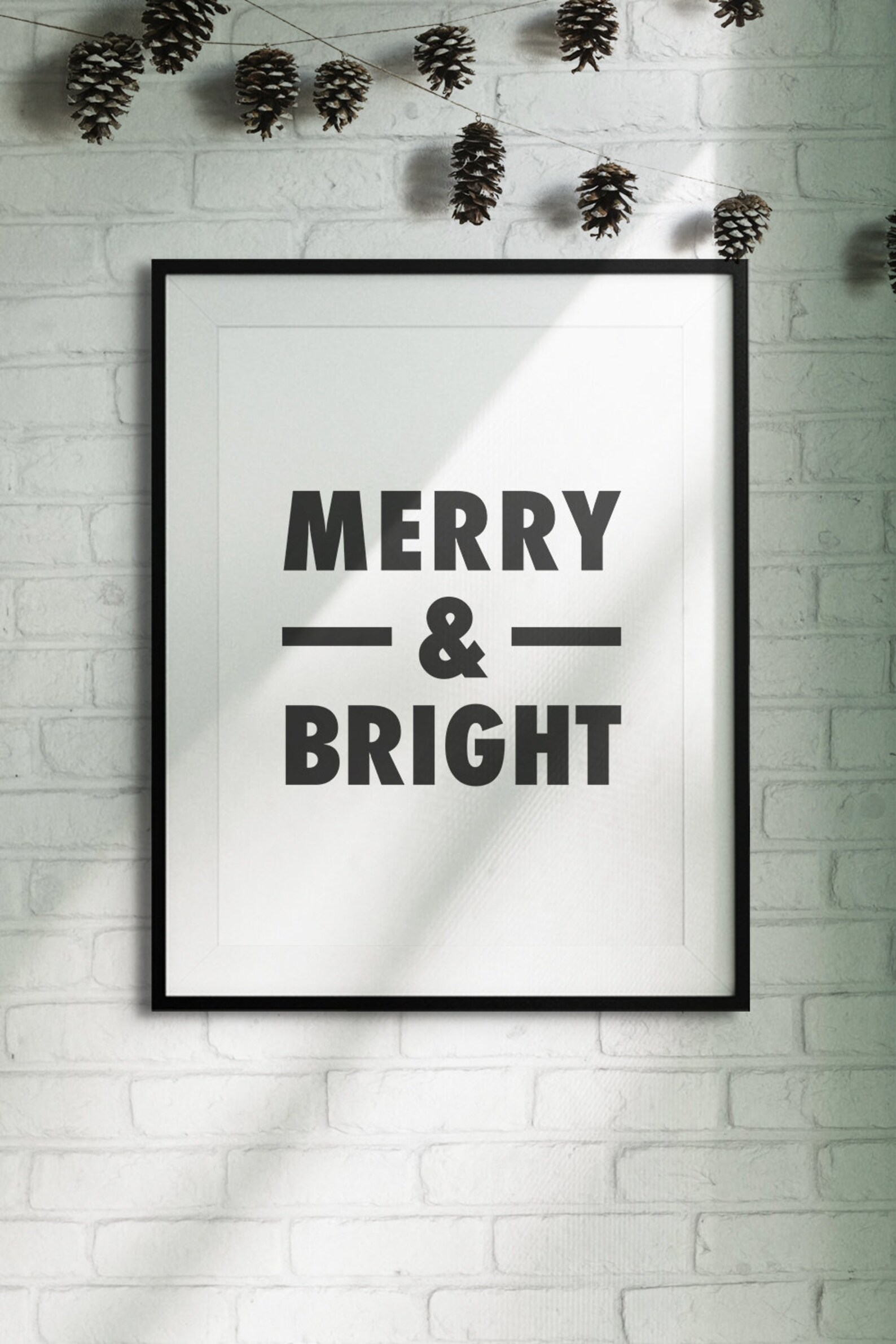 Merry and Bright Printable Wall Art, Christmas Print, Typography Poster ...
